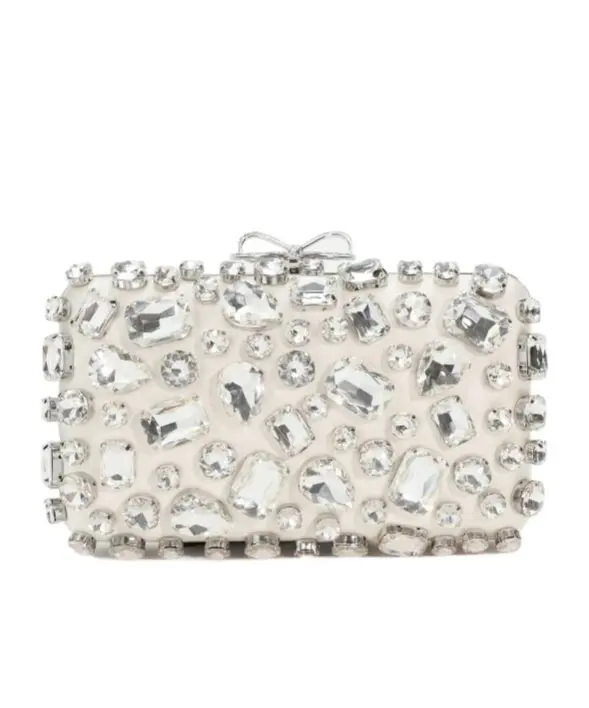 SELF-PORTRAIT Embellished Crystal Bow Clutch Bag - Beige