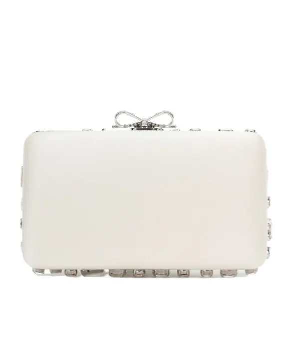 SELF-PORTRAIT Embellished Crystal Bow Clutch Bag - Beige