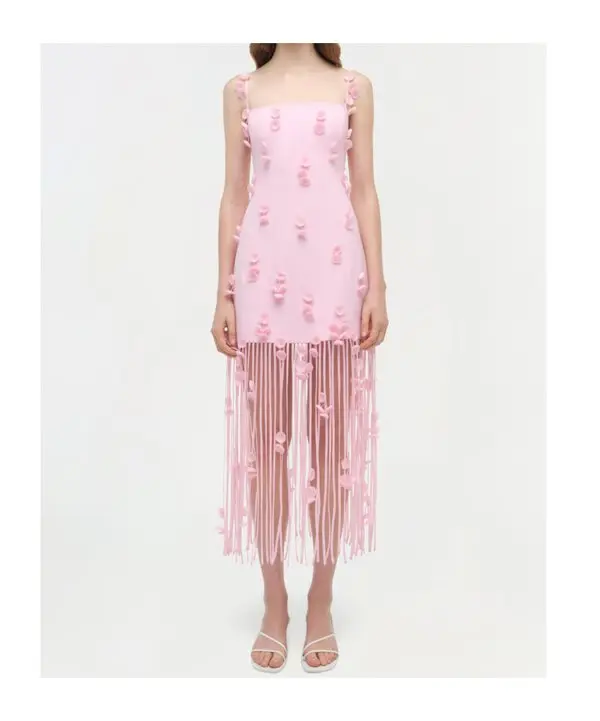 Simkhai Juliana Floral Fringed Midi Dress - Tulip