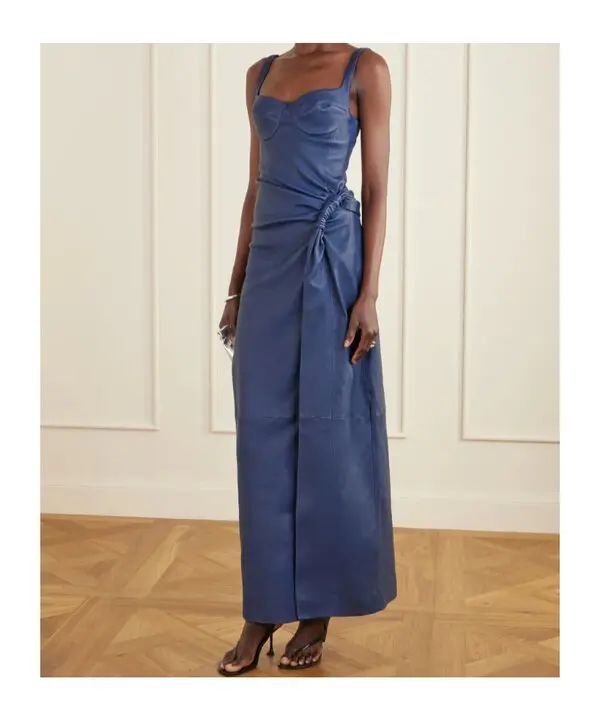 Simkhai Pleated Leather Midi Dress