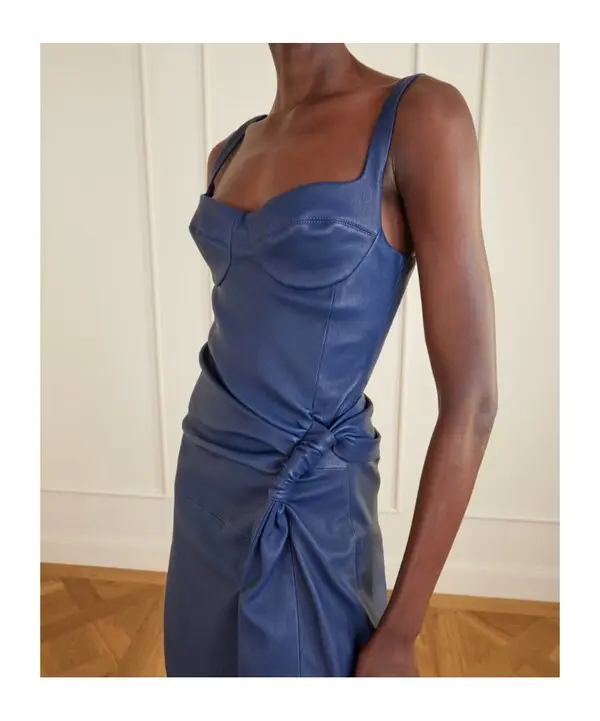 Simkhai Pleated Leather Midi Dress