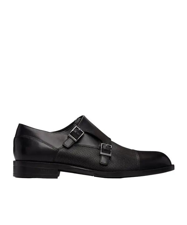 Hugo Boss Double Buckle Leather Shoes With Perforated Details