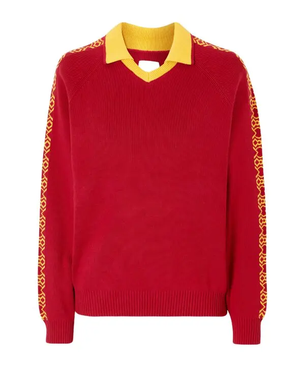 Aimé Leon Dore Ribbed-knit Cotton Polo Sweater With Geometric Intarsia