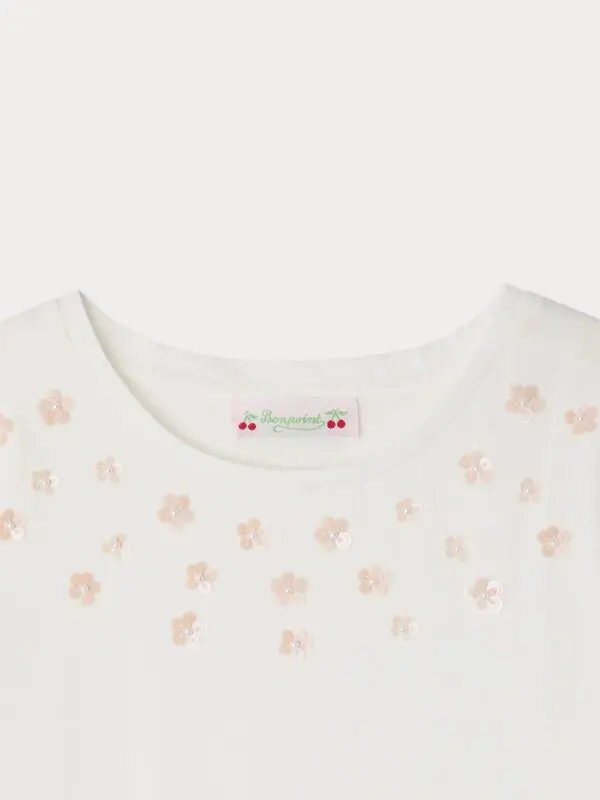 Bonpoint Short Sleeve T-shirt With Floral Sequin Detail