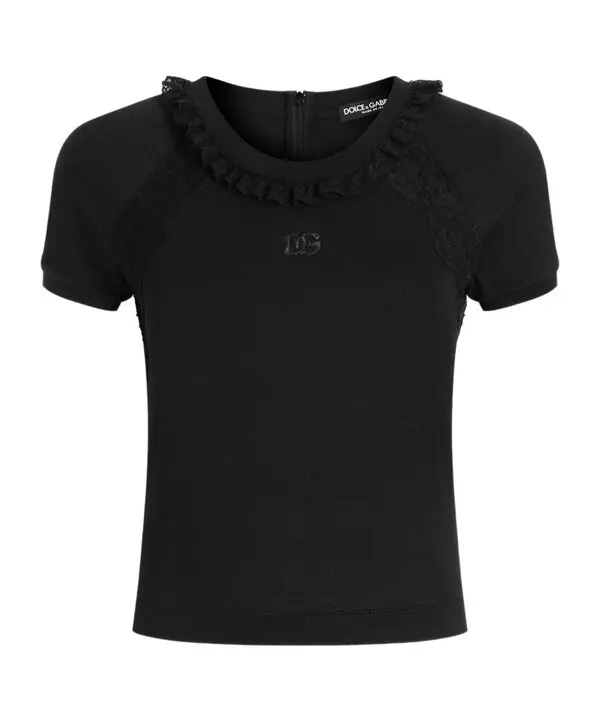 Dolce & Gabbana Lace Trim Logo Top - Black
