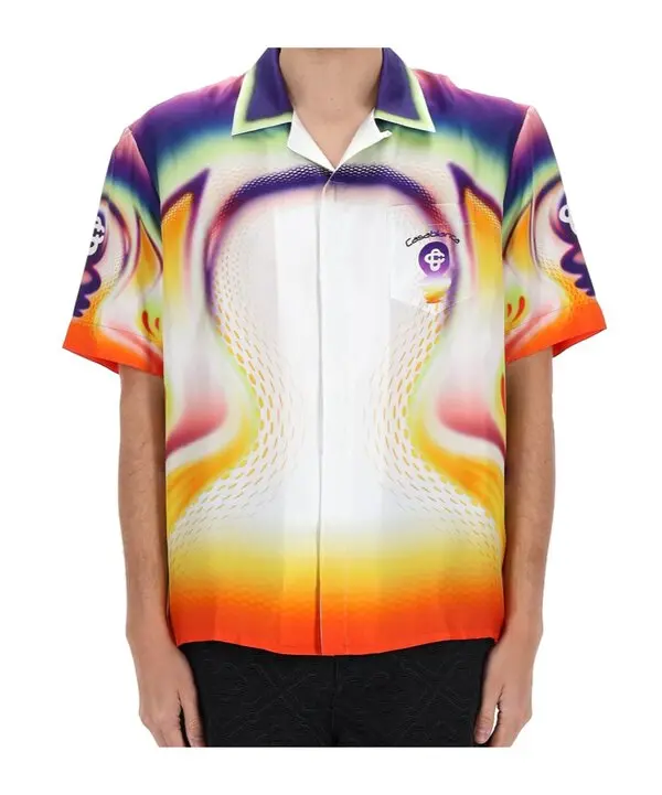 Casablanca Short Sleeved Printed Satin Shirt - White