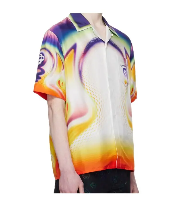 Casablanca Short Sleeved Printed Satin Shirt - White