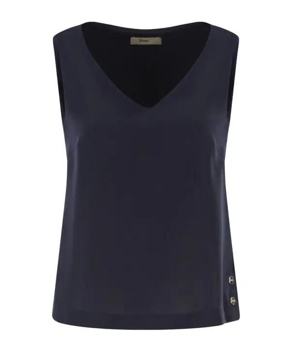 Herno Sleeveless V-neck Top With Side Button Details