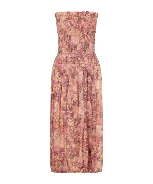Isabel Marant Étoile Cleane Mandala-print Smocked Strapless Dress