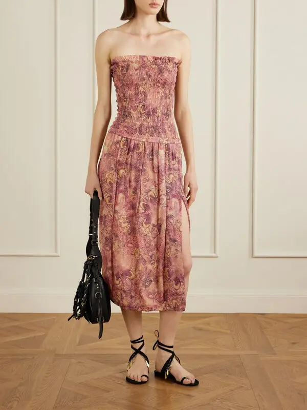 Isabel Marant Étoile Cleane Mandala-print Smocked Strapless Dress