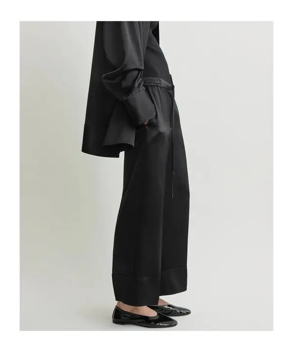 TOTEME Wide Leg Satin Drawstring Trousers - Black