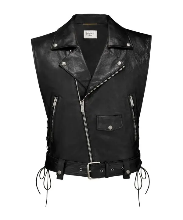 Saint Laurent Zip Detailed Lace-up Biker Vest - Black