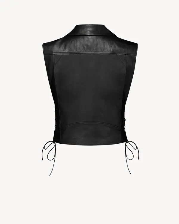 Saint Laurent Zip Detailed Lace-up Biker Vest
