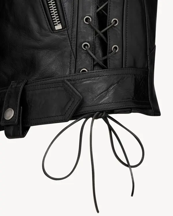 Saint Laurent Zip Detailed Lace-up Biker Vest