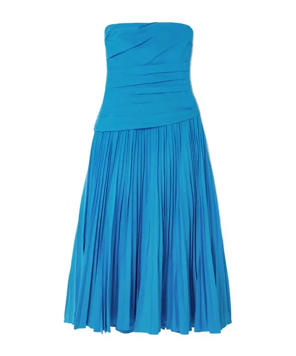 Simkhai Arie Strapless Gathered Pleated Midi Dress - Blue