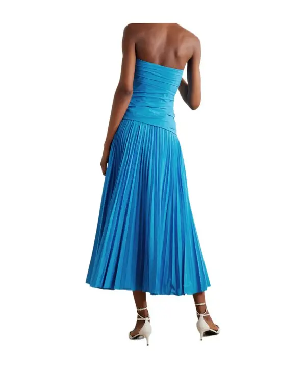 Simkhai Arie Strapless Gathered Pleated Midi Dress - Blue