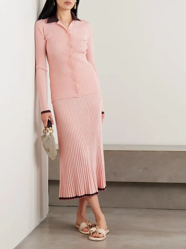 Zimmermann Ribbed Knit Cardigan With Contrasting Collar