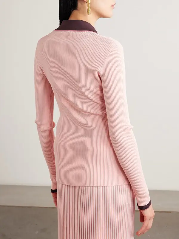 Zimmermann Ribbed Knit Cardigan With Contrasting Collar