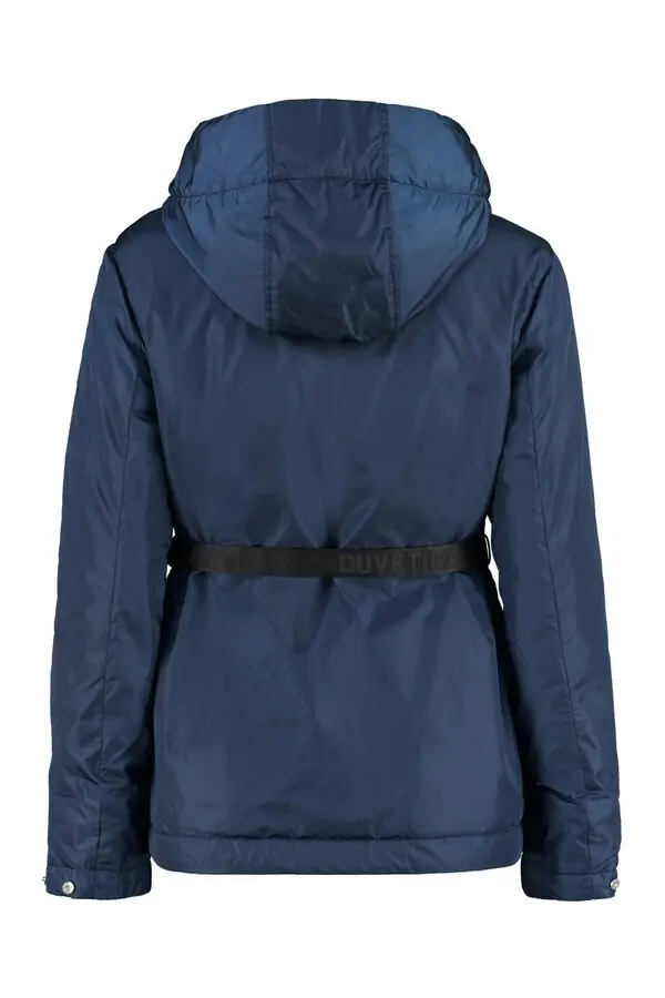 Duvetica Long-sleeved Hooded Down Jacket With Belt - Blue