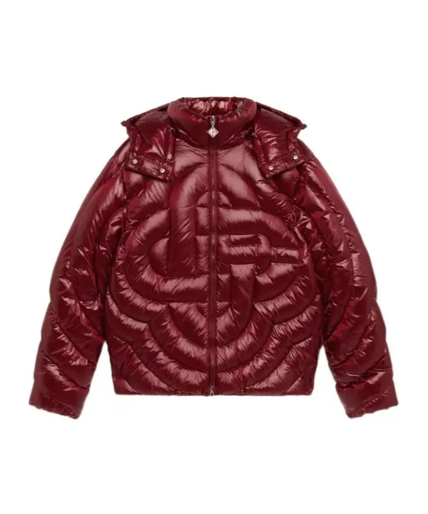 Casablanca Diamond Monogram Quilted Down Puffer Jacket - Wine Red