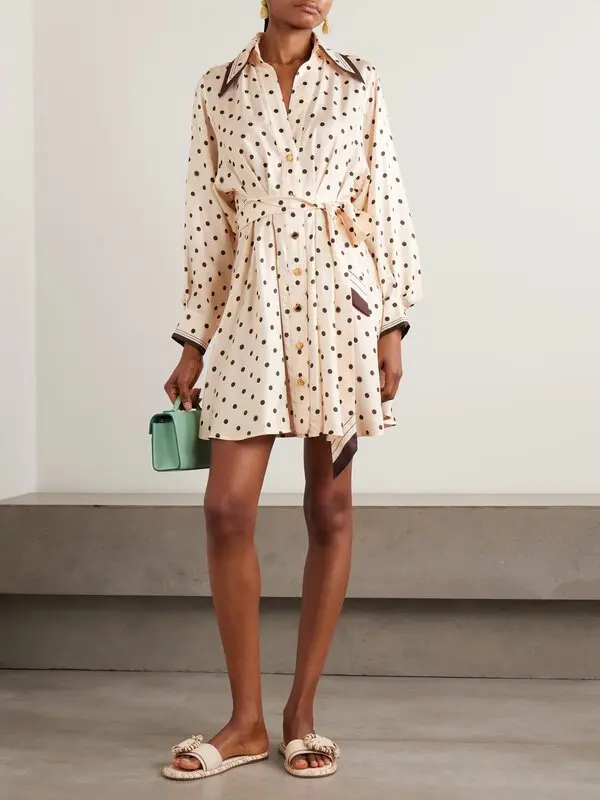 Zimmermann Polka Dot Mini Shirt Dress With Tie