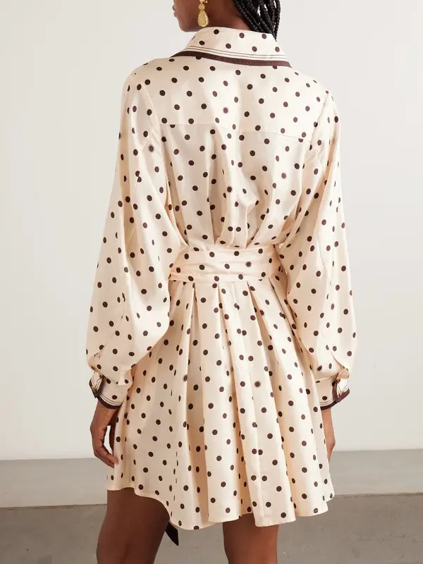 Zimmermann Polka Dot Mini Shirt Dress With Tie