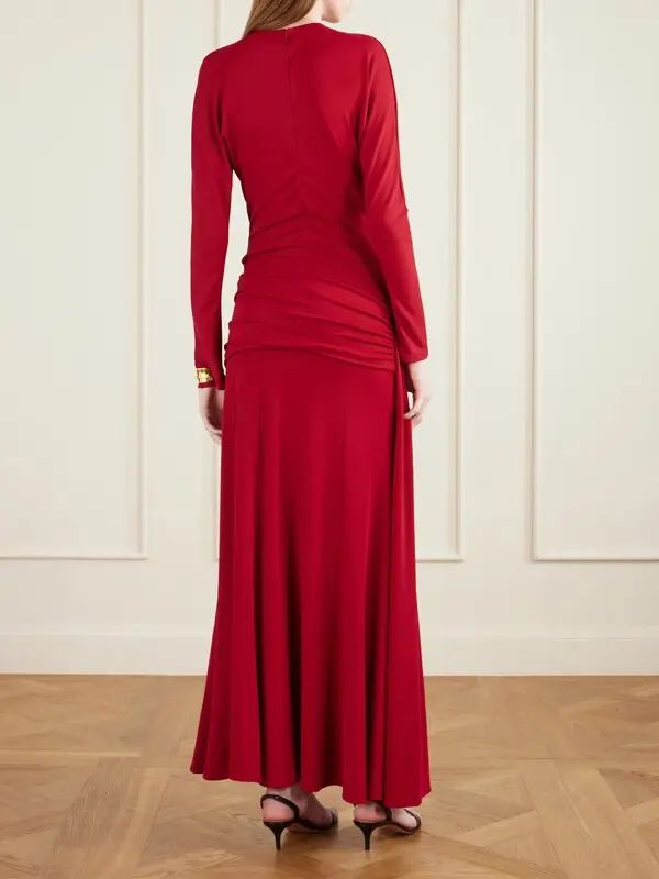 Rabanne Draped Jersey Midi Skirt - Red