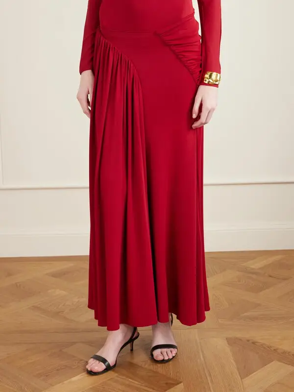 Rabanne Draped Jersey Midi Skirt - Red