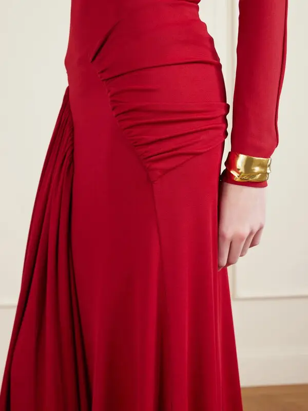 Rabanne Draped Jersey Midi Skirt - Red