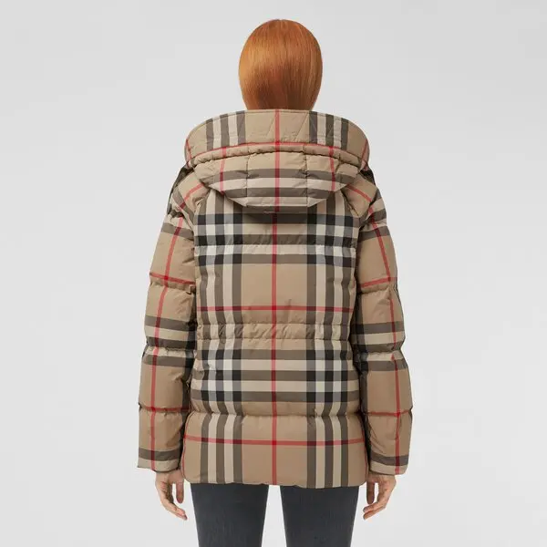 Burberry Checked Down Puffer Jacket With Removable Hood - Nude