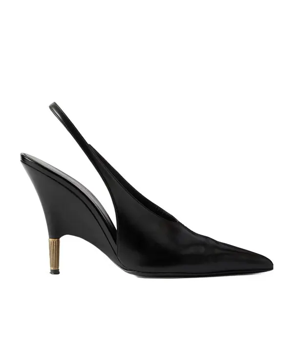 Khaite Leather Slingback Pumps With Sculptural Wedge Heel - Black