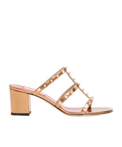 Valentino Garavani Rockstud Slide Sandal In Laminated Nappa Leather - Gold