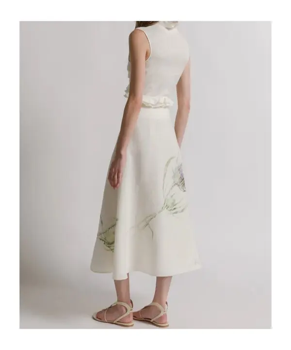 Alberta Ferretti Floral Printed Midi Skirt - Off White