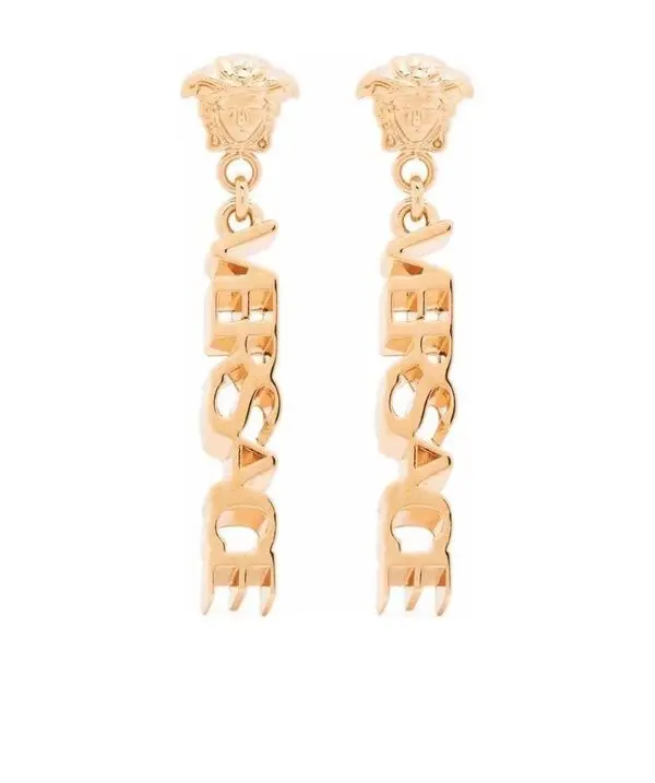 Versace Medusa Head Motif Gold Tone Drop Earrings - Yellow