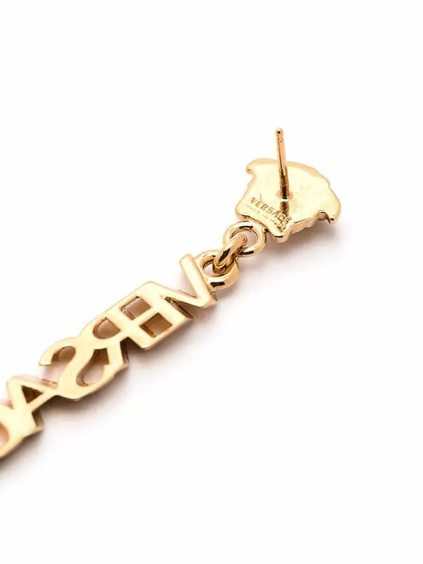 Versace Medusa Head Motif Gold Tone Drop Earrings