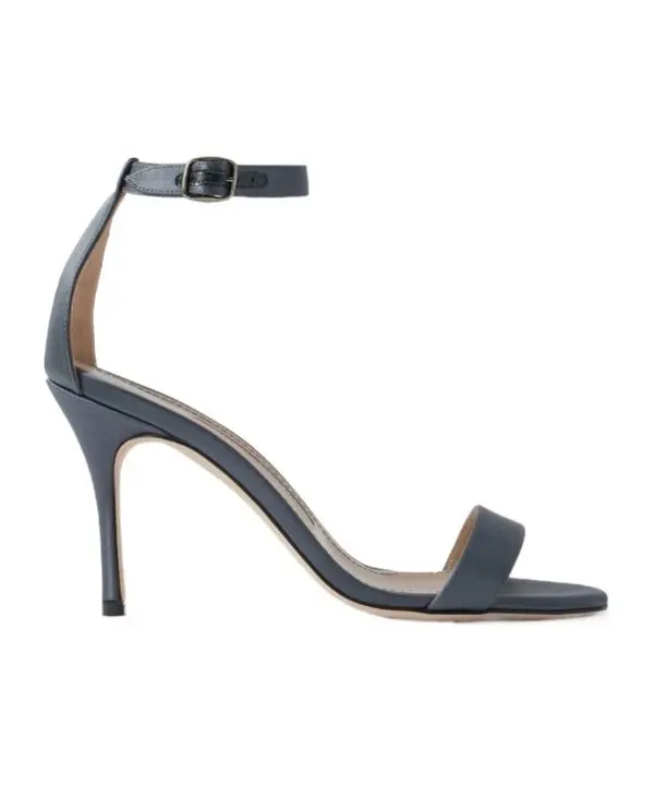 Manolo Blahnik Satin Stiletto Sandals With Ankle Strap - Black
