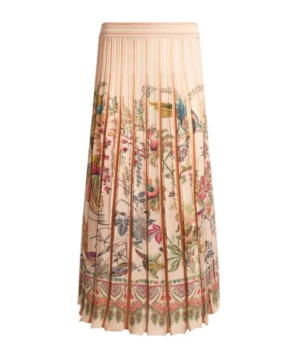 Etro Pleated Botanical Print Midi Skirt
