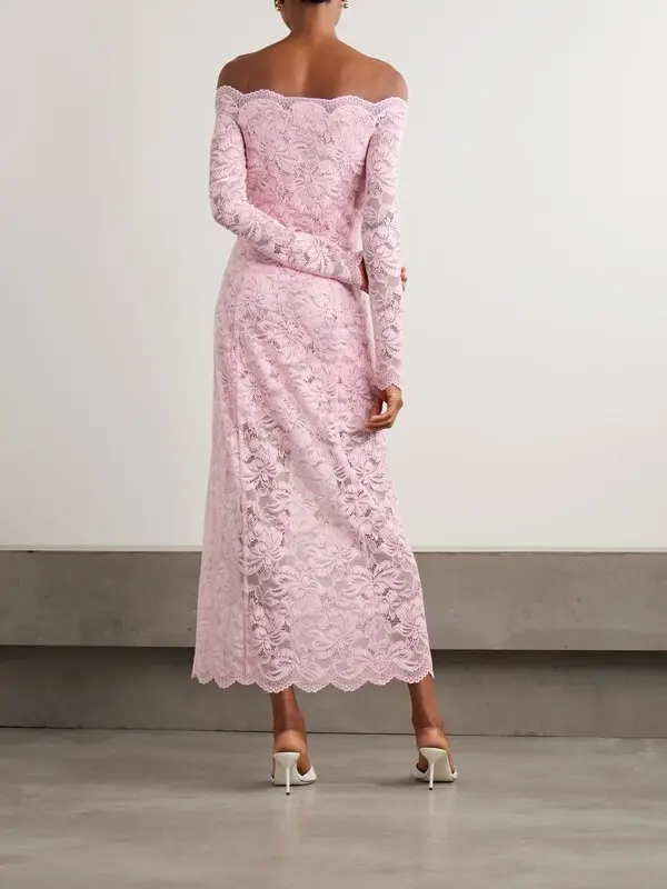 Rabanne Off-shoulder Stretch Lace Dress - Pink