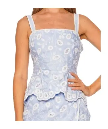 Simkhai Floral Embroidered Scalloped Hem Camisole - White