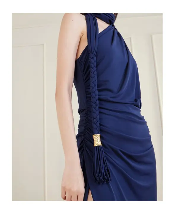 Simkhai Moira Halterneck Maxi Dress With Tassel Detail - Navy