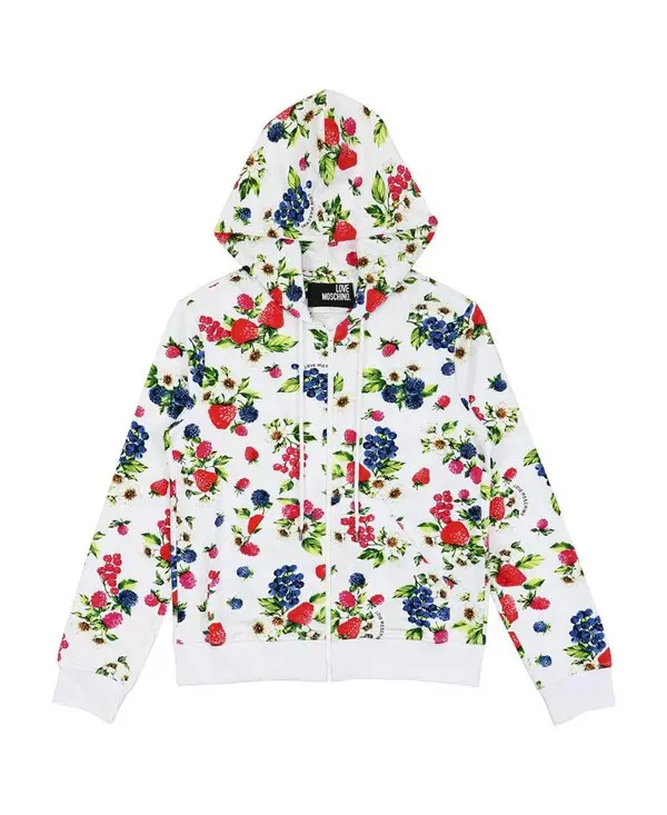 Moschino Printed Hooded Zip-up Jacket - White