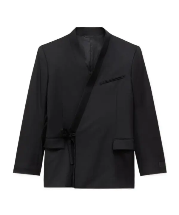 Kenzo Double-breasted Tailored Kimono Jacket In Virgin Wool - Black