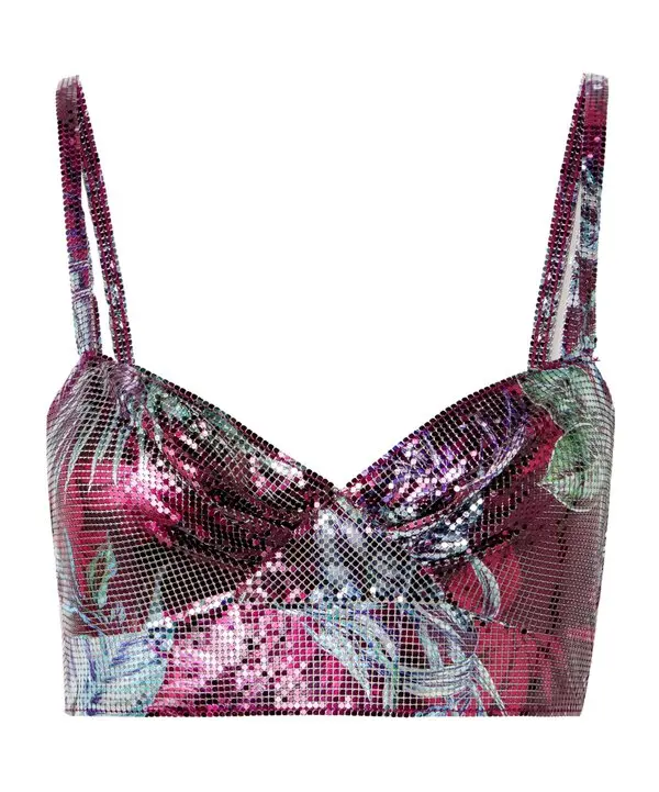 Rabanne Tropical Printed Chainmail Cropped Top - Multicolor