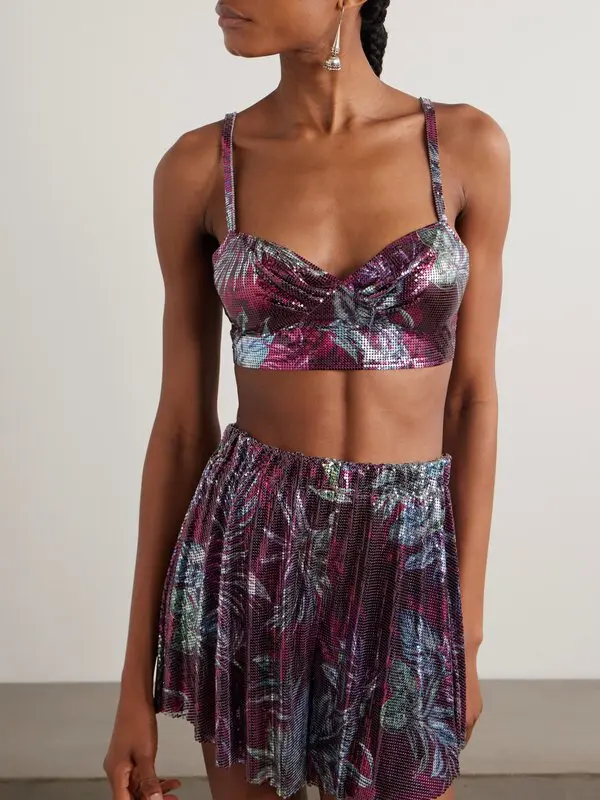 Rabanne Palm Tree-printed Chainmail Bralette Top
