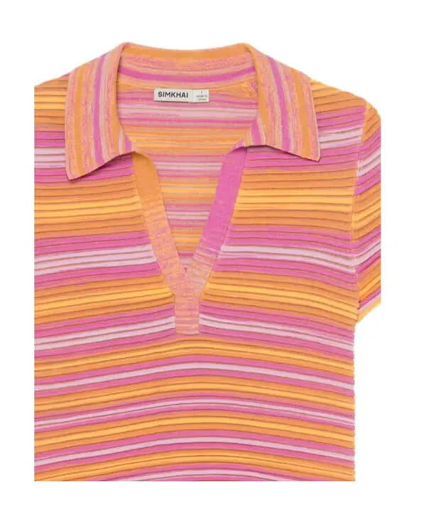 Simkhai Knitted Striped Polo Top - Pink