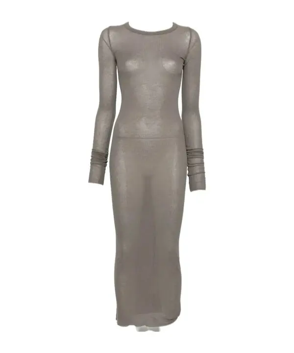 Rick Owens Long Sleeve Crew Neck Ribbed Dress - Gray