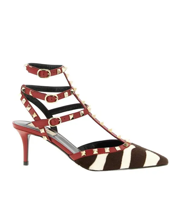 Valentino Garavani Striped Studded Pointed Toe Ankle Strap Sandals