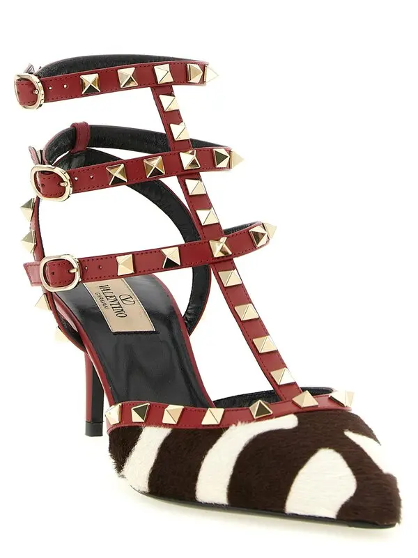 Valentino Garavani Striped Studded Pointed Toe Ankle Strap Sandals