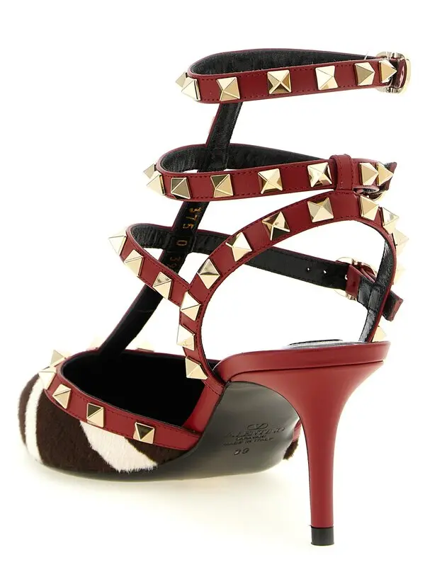 Valentino Garavani Striped Studded Pointed Toe Ankle Strap Sandals