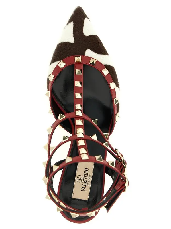 Valentino Garavani Striped Studded Pointed Toe Ankle Strap Sandals